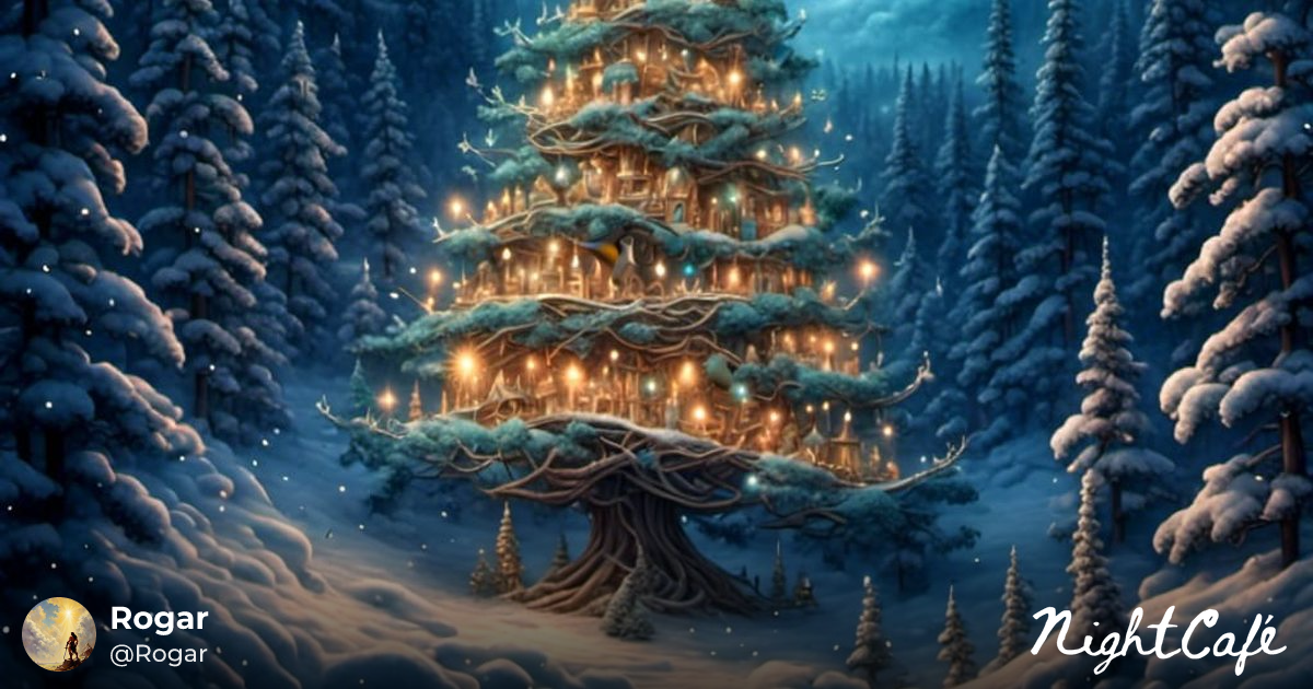 Enchanted Christmas Tree in Snowy Starry Forest - AI Art