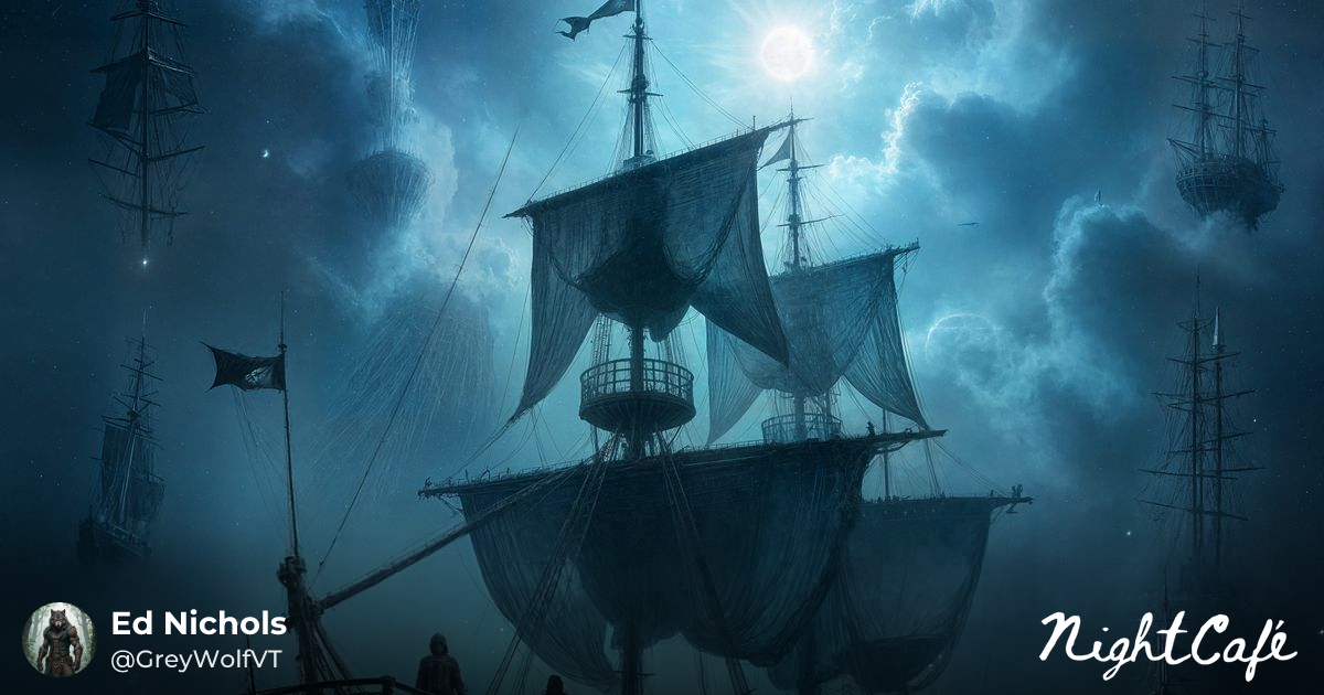 Spectral Phantom Ship in Cosmic Nebula - AI Art