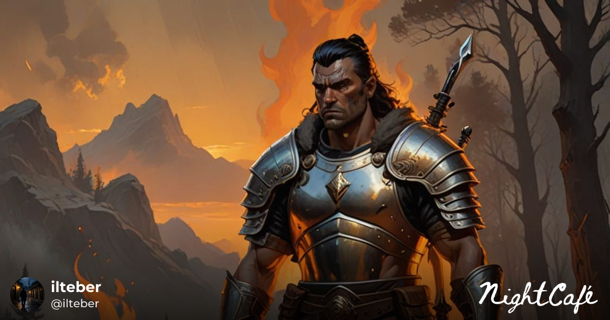 Character Portraits #1# - Stoic Warrior by Campfire in Golde...