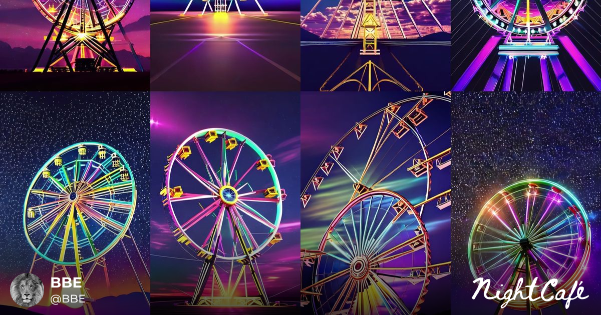 Ferris Wheel in Starry Space: Glitchcore 2D Art - AI Art
