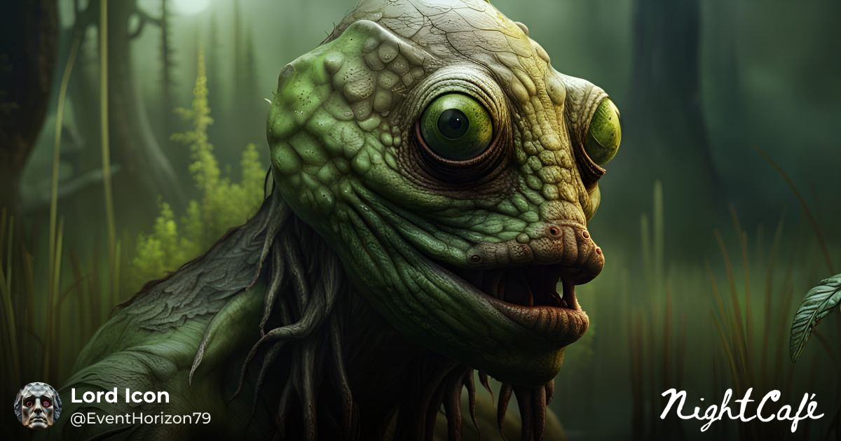 Alien Swamp Creature - Mutant Swamp Creature Portrait in Dar...
