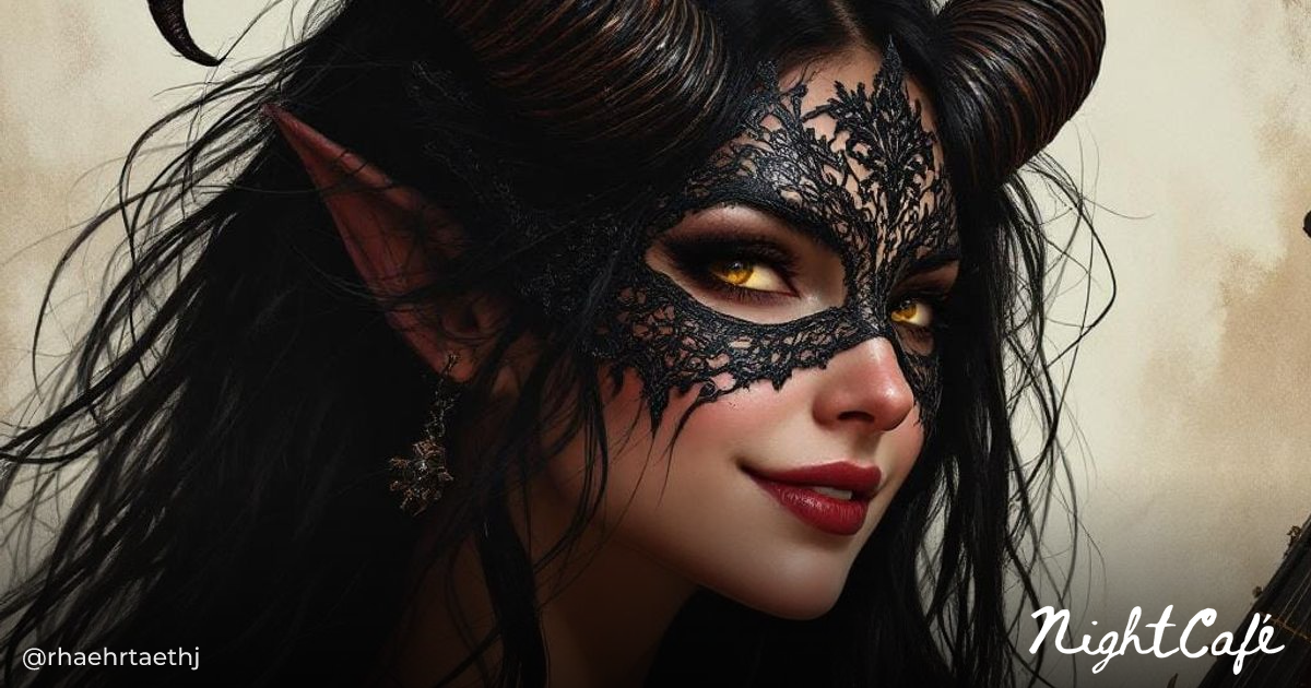 Tiefling Bard with Lute and Mask, D&D Fantasy Art - AI Art