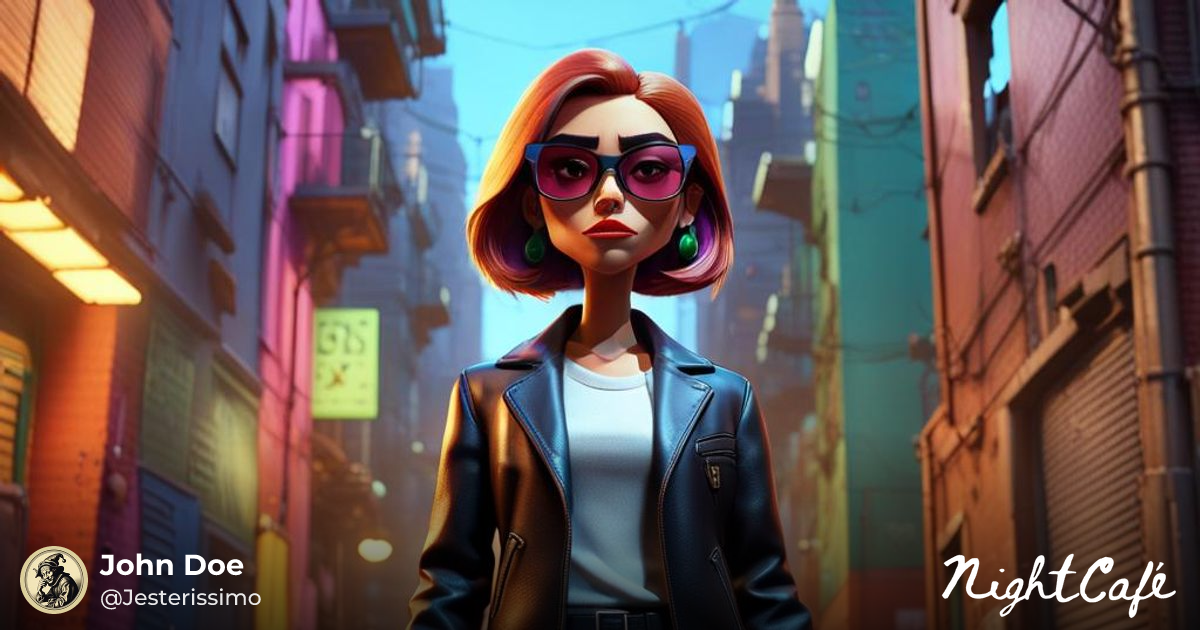 Brutal Mob Boss Chick in Pixar-Style Alley - AI Art