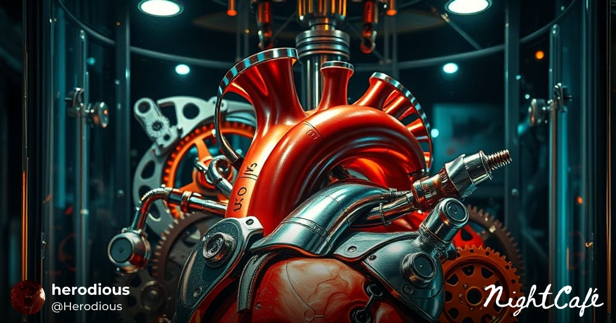 Biomechanical Heart in Glass Case, Dark Futurism - AI Art