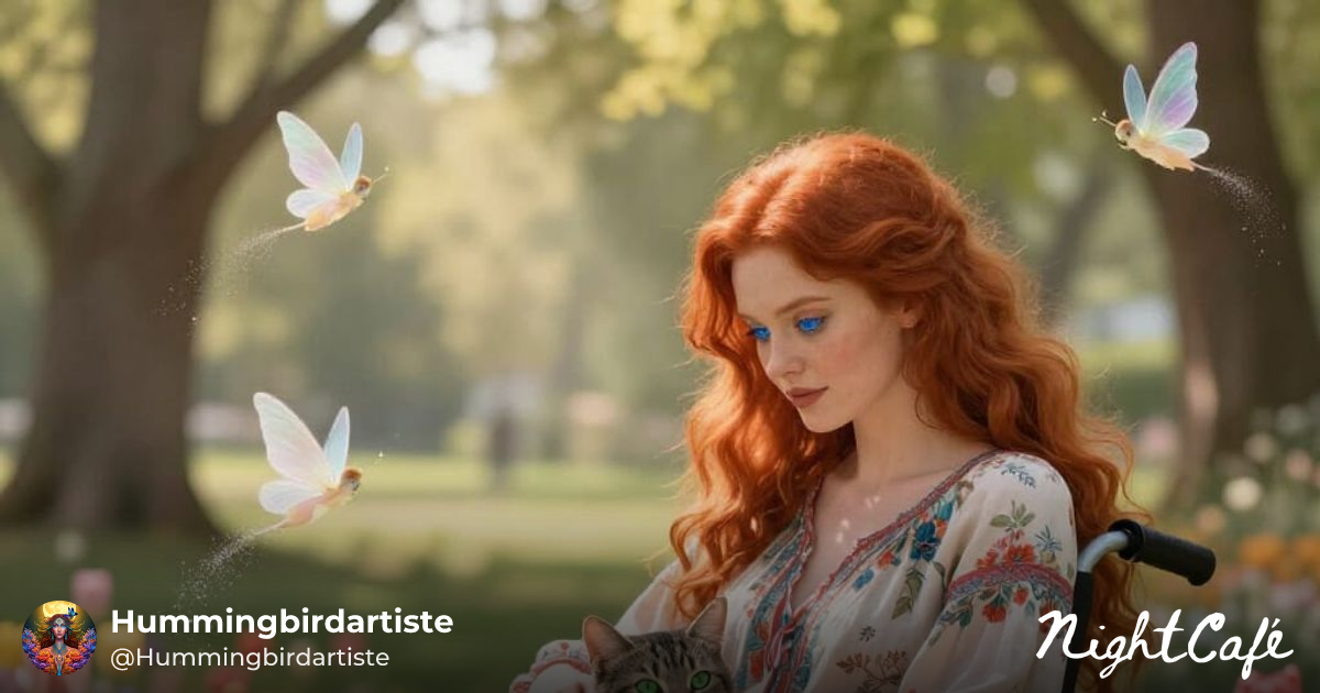 Woman and Cat in Enchanted Floral Park - AI Art