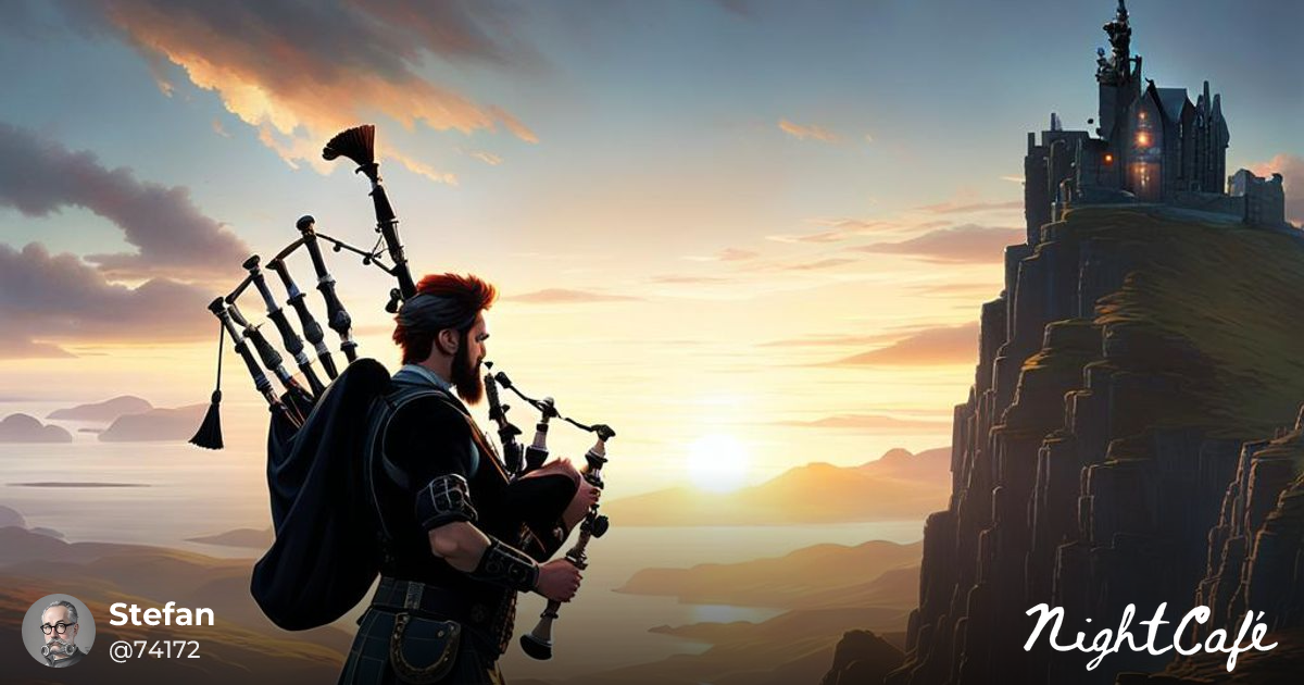 Scottish landscape - Cyberpunk Bagpiper on Windswept Scotti...