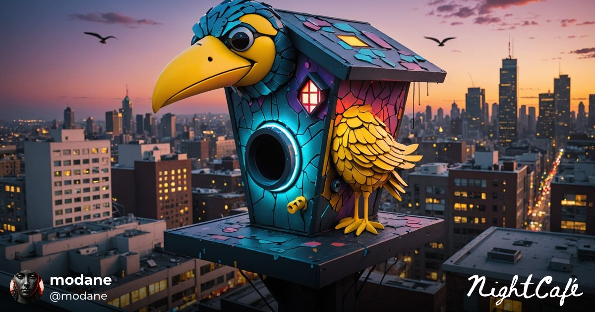 en cage - Futuristic Birdhouse on Rooftop in Graffiti Style