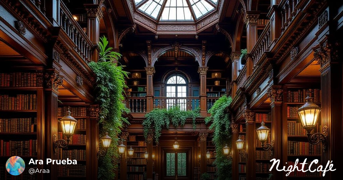 Victorian Library Intertwined with Nature in Ether... - AI Art