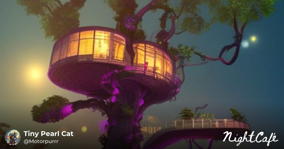 Treehouse with purple lighting - Biopunk Treehouse Masterpi...