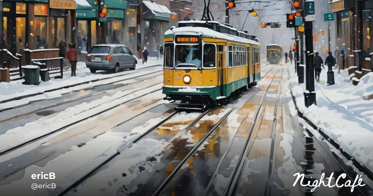 toronto tram in the snow - Toronto Tram in Snow: Gouache Imp...