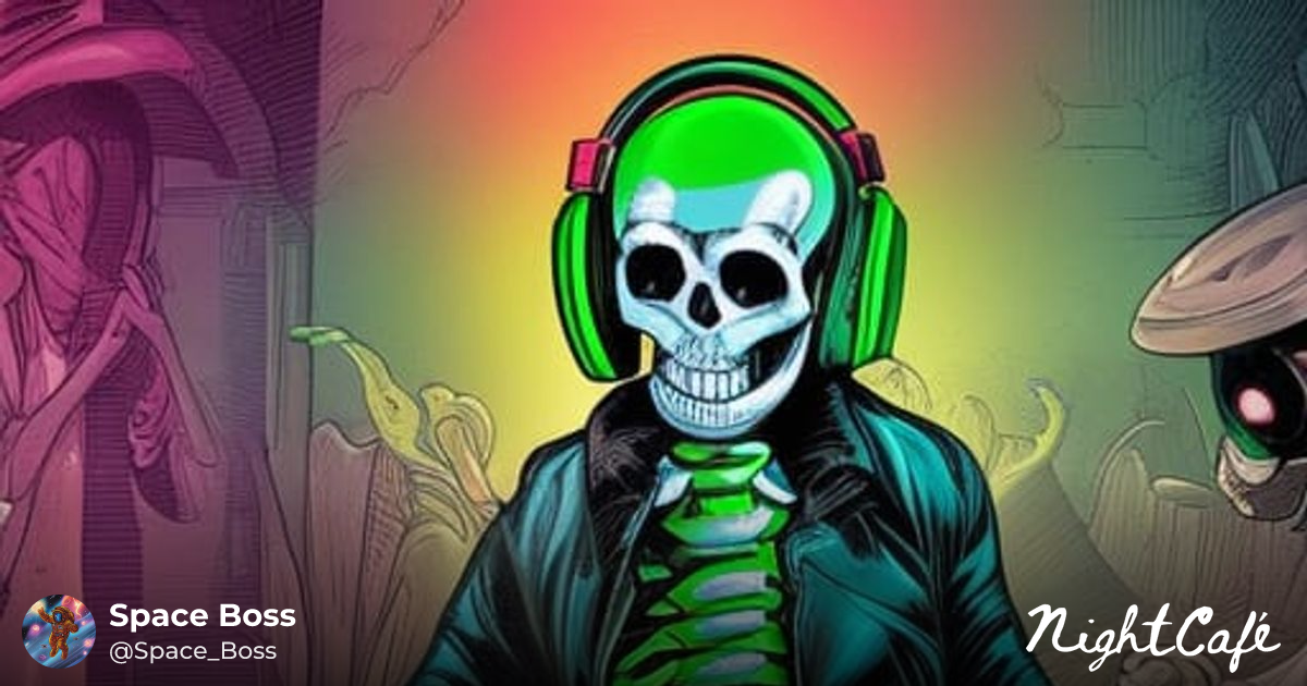 Funky Skeleton DJs - Skeleton DJ with Green Slime in Comic B...