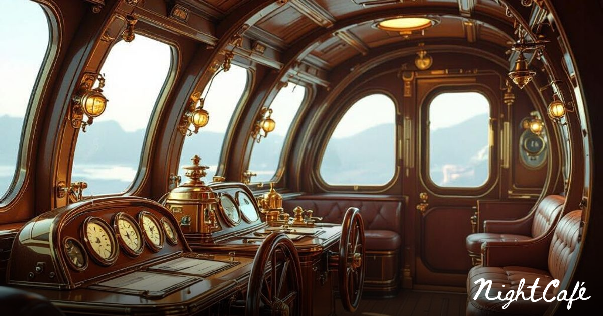 Ornate Airship Control Deck Interior in Golden Lig... - AI Art