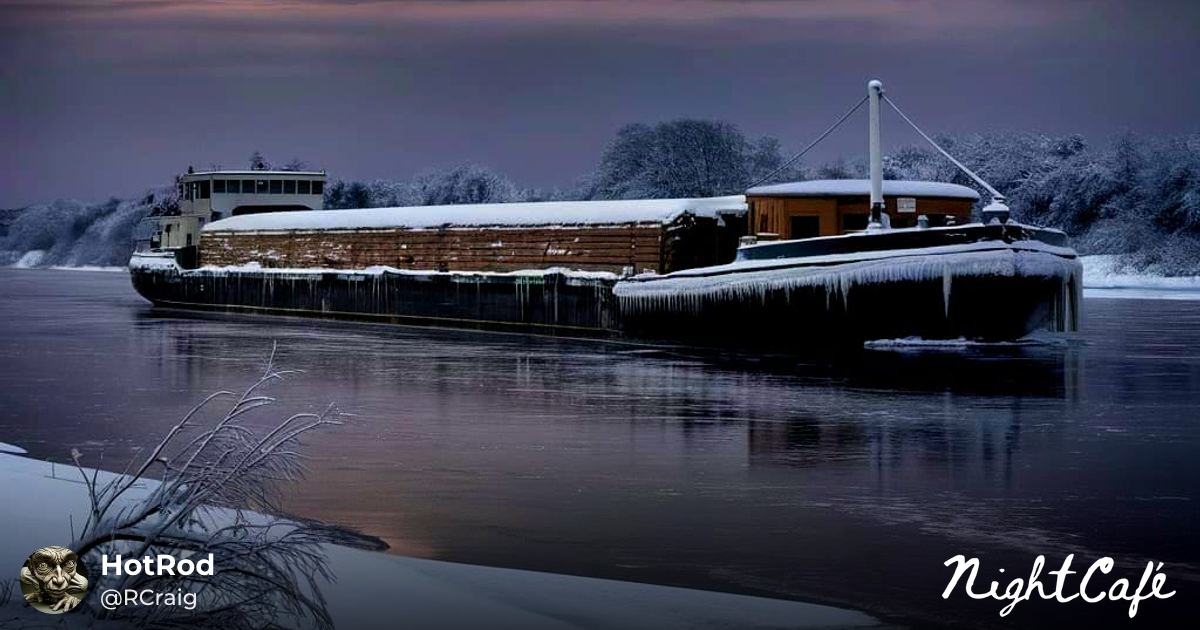 Snow covered river barge - Snow-Covered River Barge in Winte...
