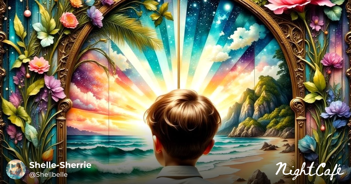 Surreal Boy Dreams of Whimsical Beach Scene in Vib... - AI Art