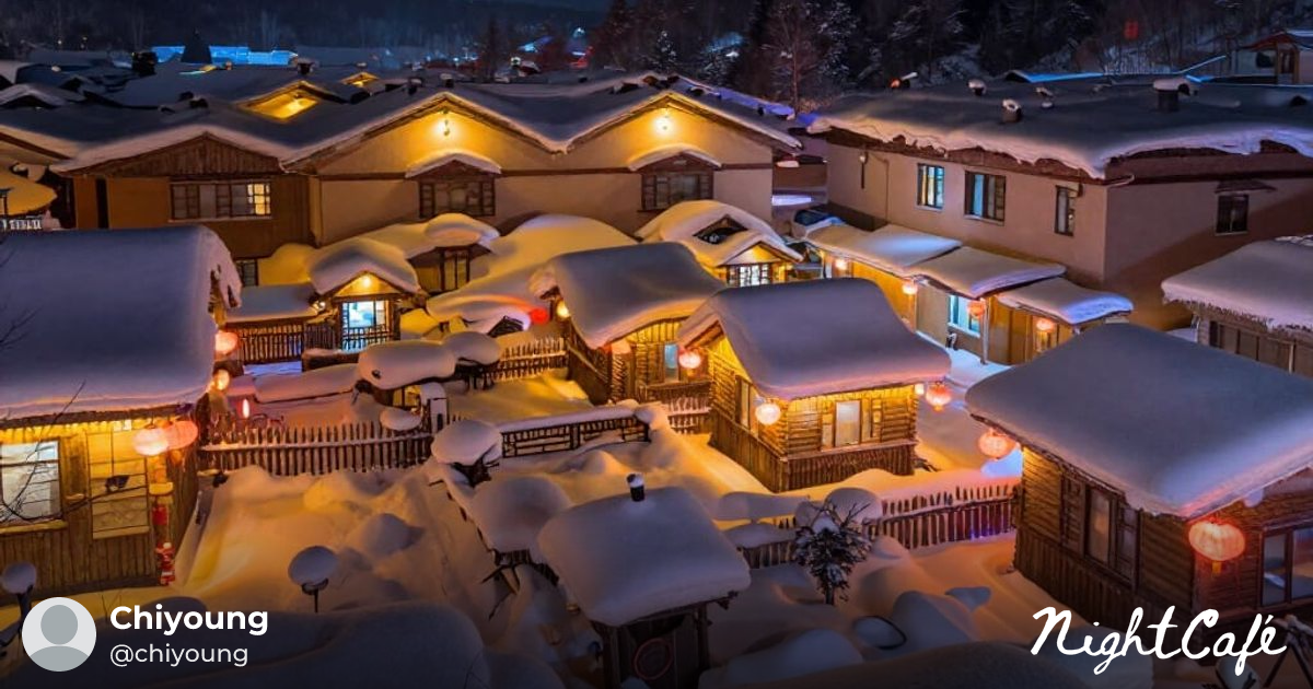 Magical Winter Village Under Starry Sky - AI Art