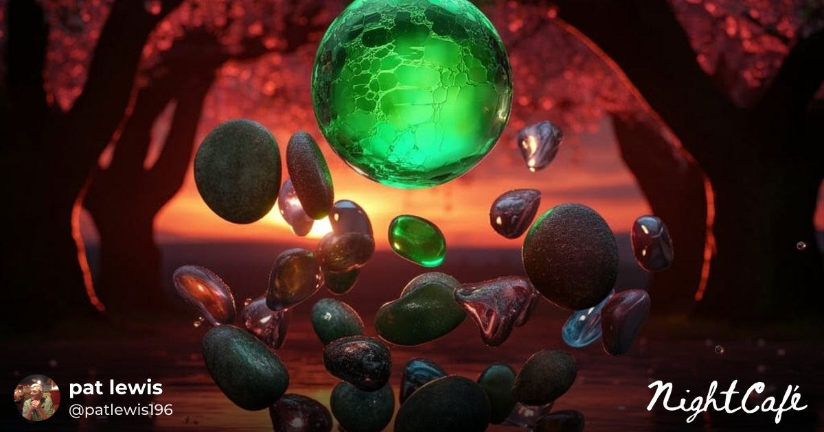 Green Crystal Orb with Colorful Rocks in 3D - AI Art