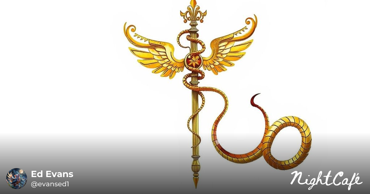 Gold Staff of Hermes: Alcohol Ink Art - AI Art