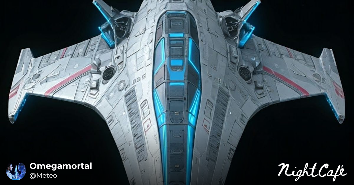 Futuristic White Spaceship with Glowing Blue Engin... - AI Art