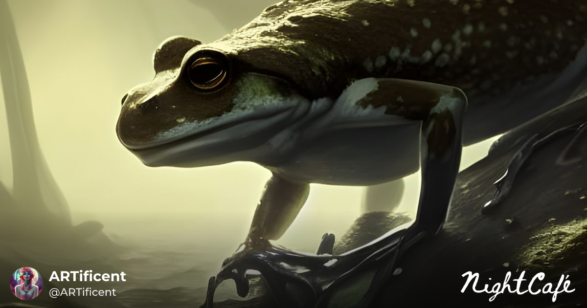 Frog Riding A Wave - Wolf Frog Surfing the Sea, Dark Fantasy...