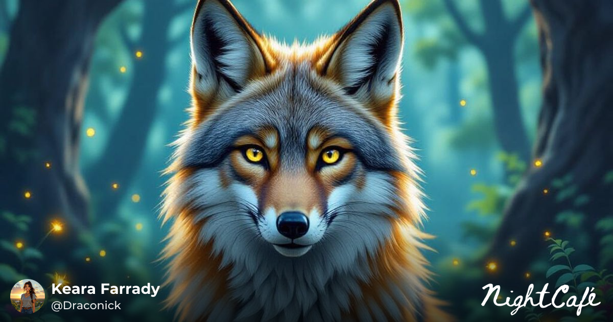 Wolf-Fox Hybrid in Whimsical Fantasy Forest - AI Art