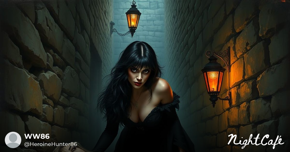 Seductive Vampire in Gothic Alleyway, Dark Fantasy... - AI Art