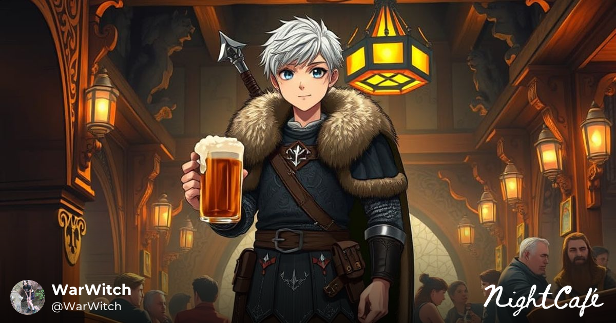 Young Witcher in Tavern, Anime Style Illustration - AI Art