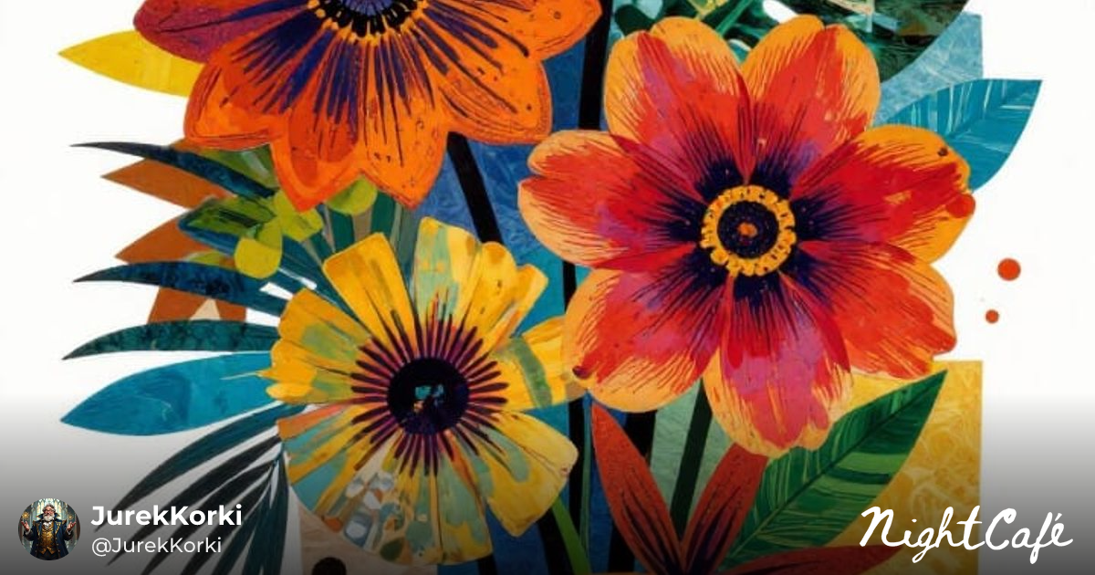 Vibrant African Flower Collage with Bold Brushstro... - AI Art