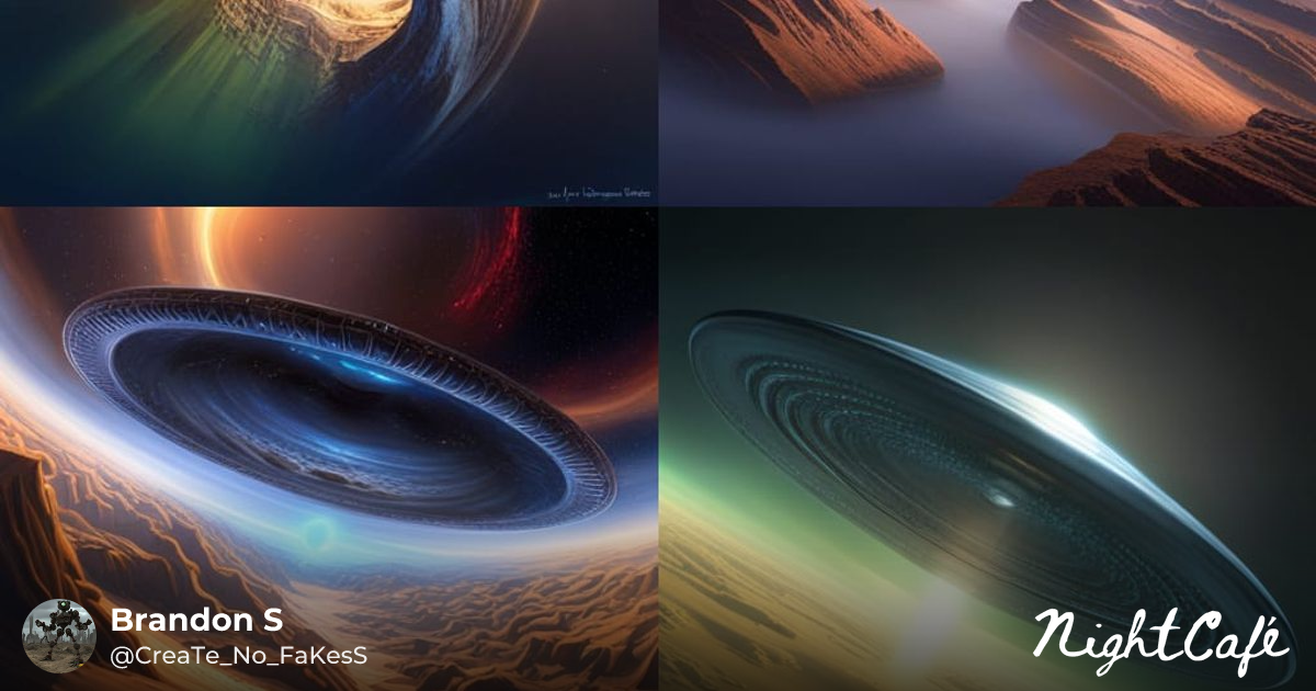 A beautiful matte painting of a UFO going through a wormhole portal ...