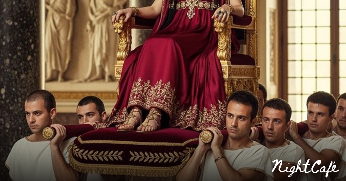 Roman Empress on Golden Throne, Carried by Servant... - AI Art