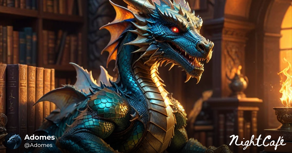 Library guardian - Fantasy Dragon Guardian in Cozy Library