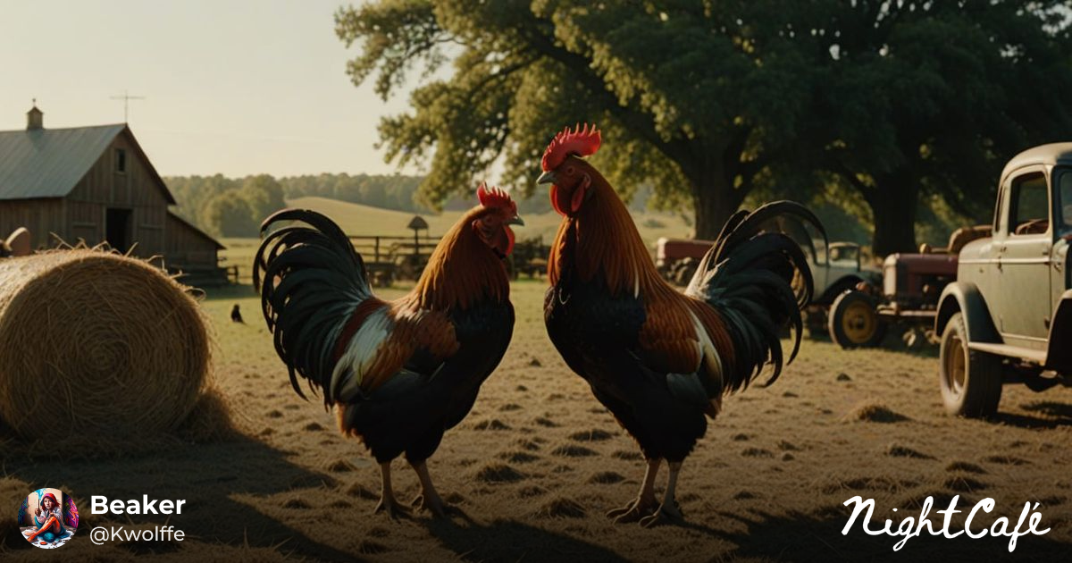 Barnyard Boogie - Charismatic Rooster Shines in Vibrant Barn...