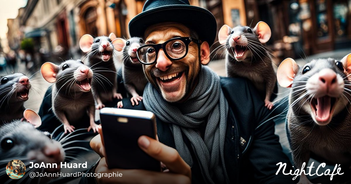 Selfie with friendly rats at laughing