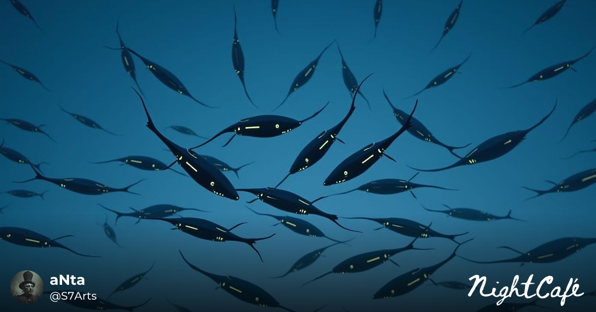 Electric Eels Migrate Across Alien Sky - AI Art