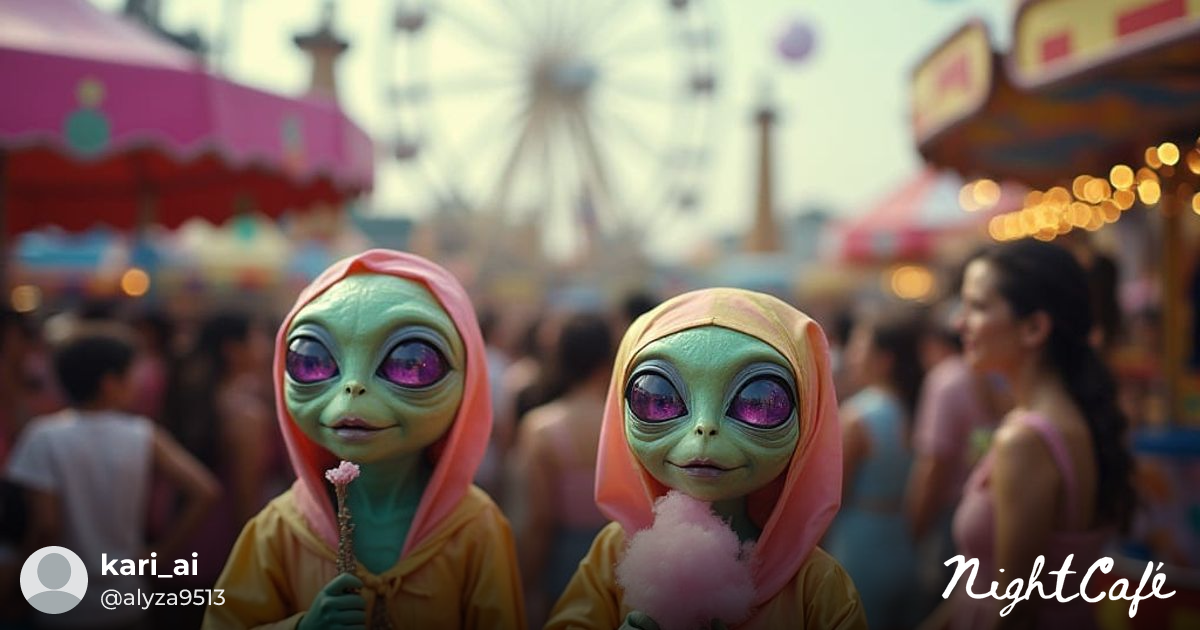aliens - Aliens Mingle with Humans at a Vibrant Carnival in...