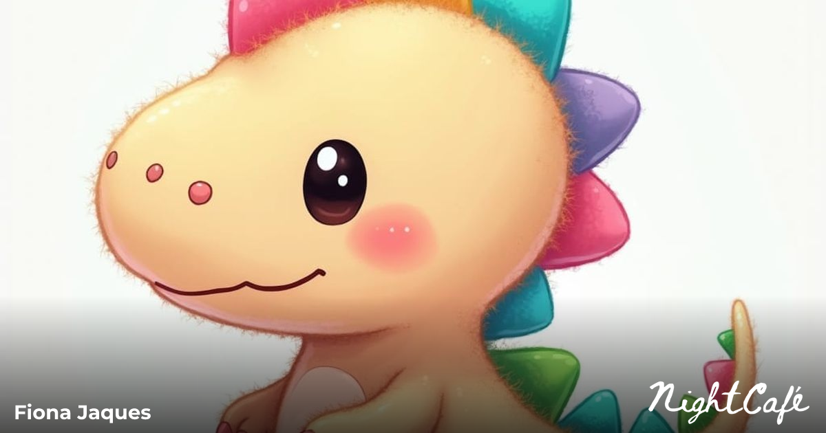 Whimsical Dinosaur with Rainbow Spines and Fuzzy F... - AI Art