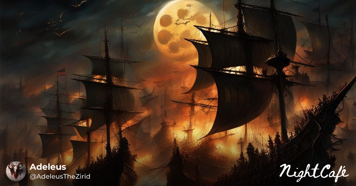 Arabic Ships Clash in Moonlit Battle - AI Art