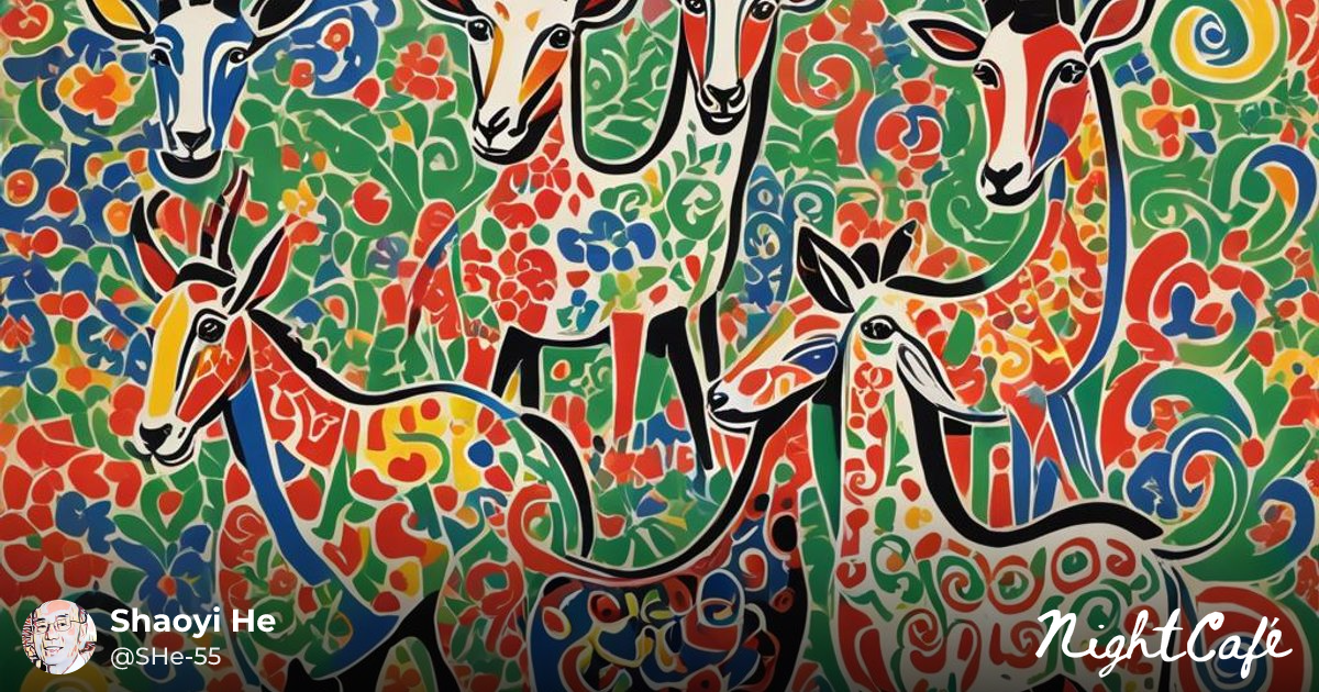 Three Goats in Cubist Style with Vibrant Colors - AI Art