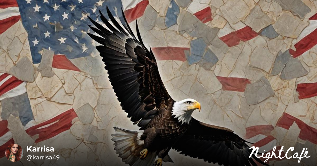 American Bald Eagle over Flag and Cemetery - AI Art