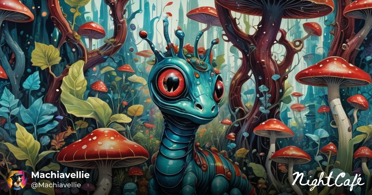 Alien Caterpillar in Whimsical Glowing Garden - AI Art
