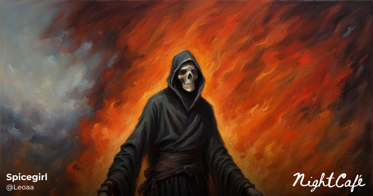 grim reaper on fire - Fiery Grim Reaper Oil Painting