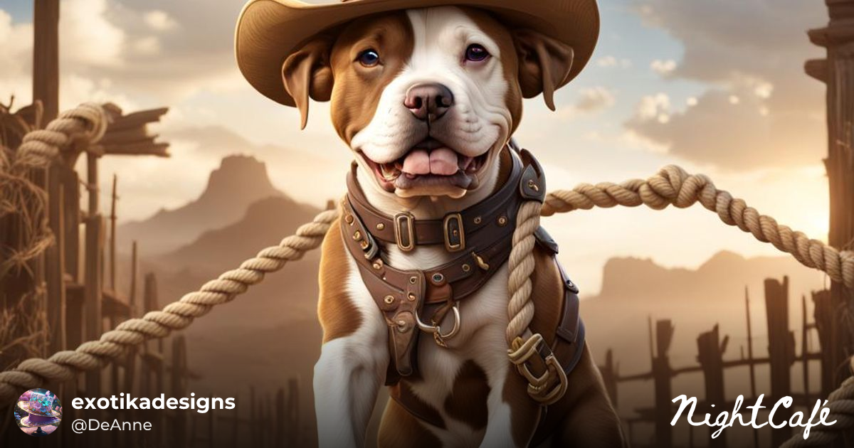 Cowboy Up Dog - Adorable Cowboy Pitbull Puppy in Detailed Di...