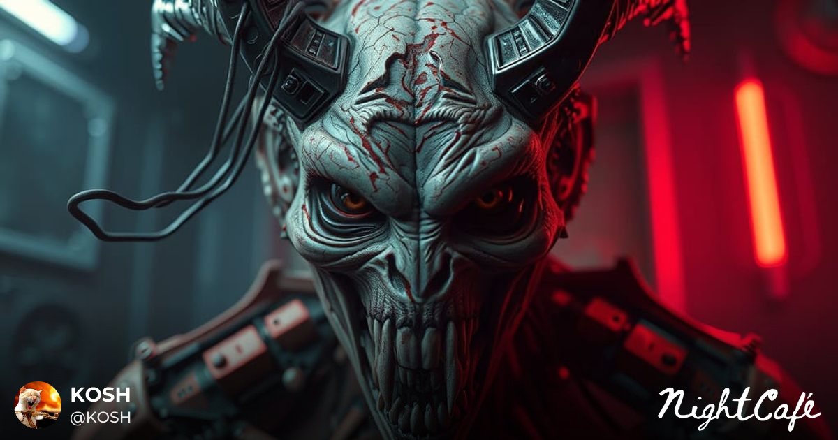 Cyberpunk Horror: Humanoid Glitch Demon in Neon - AI Art