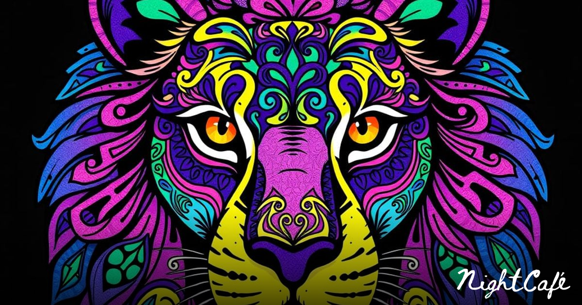 Vibrant Lion's Face in Intricate Patterns and Swir... - AI Art