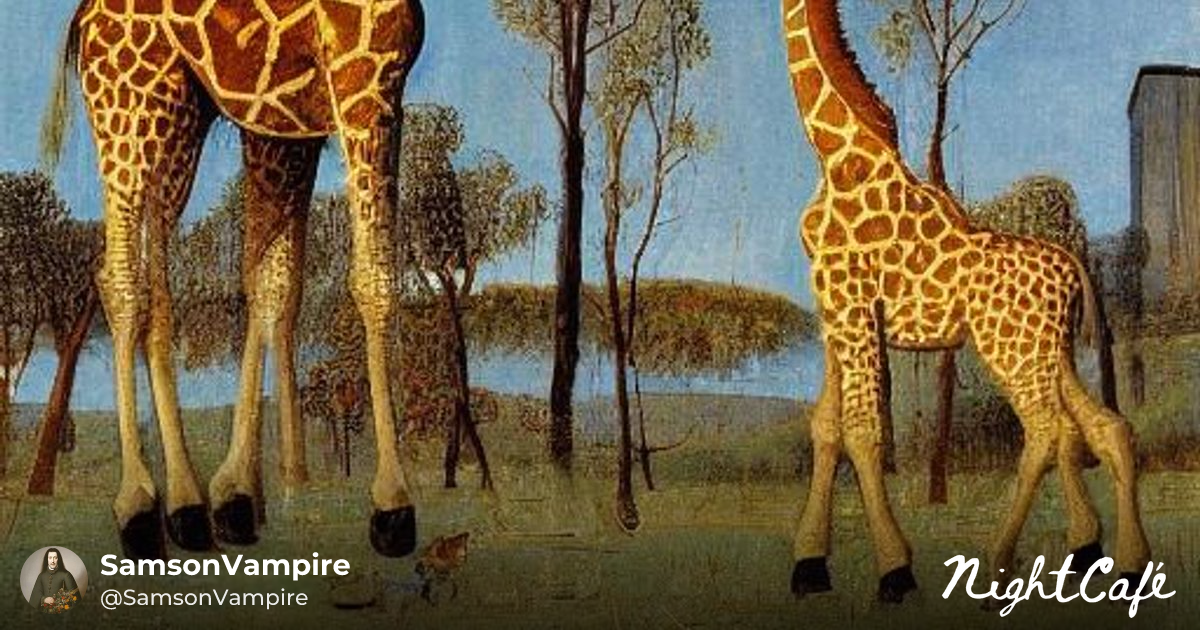 Giraffes and Celestial Beings in Renaissance Style - AI Art