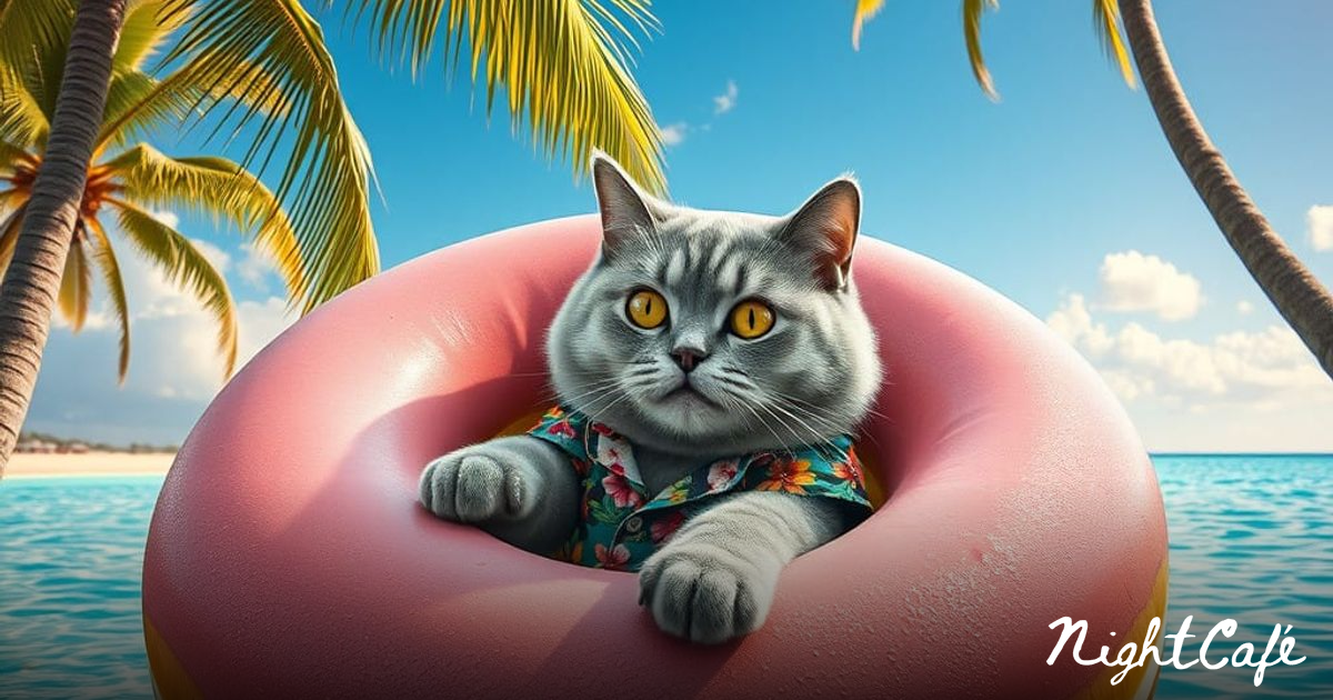 Whimsical Donut Flotation Device in Turquoise Wate... - AI Art