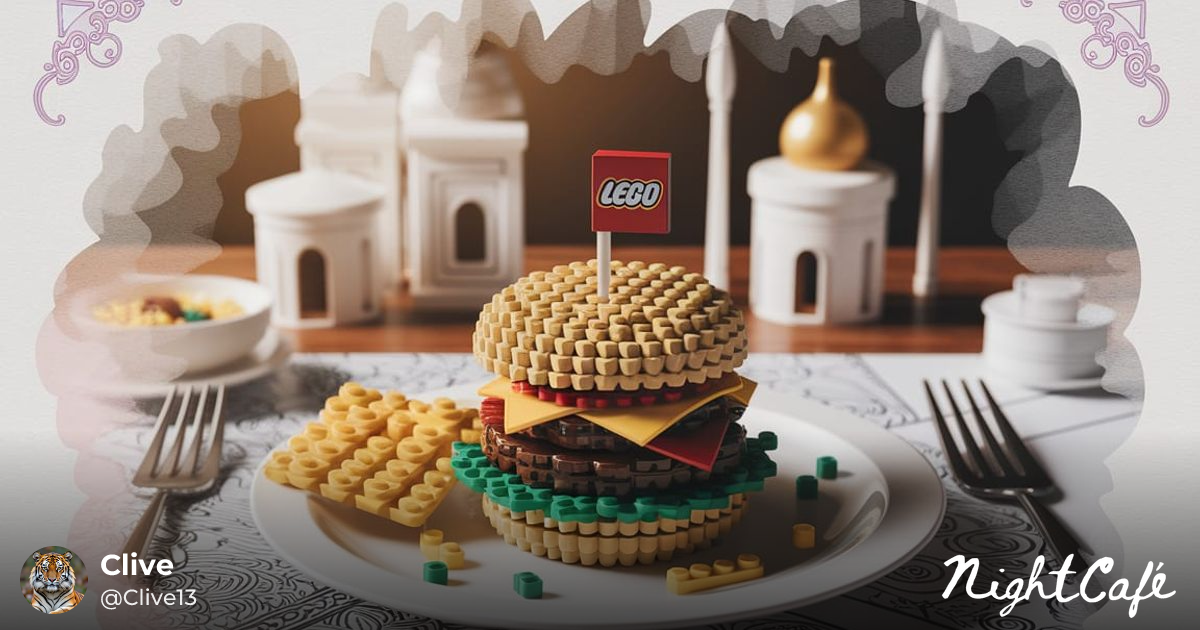 Lego Burger - Whimsical Lego Burger and Chips in Watercolor ...