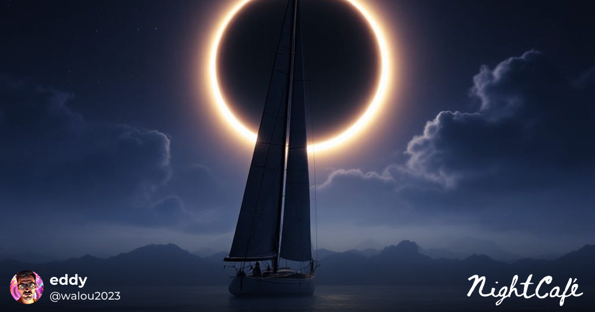 Solar Eclipse with Vintage Sailboat in a Dreamlike... - AI Art