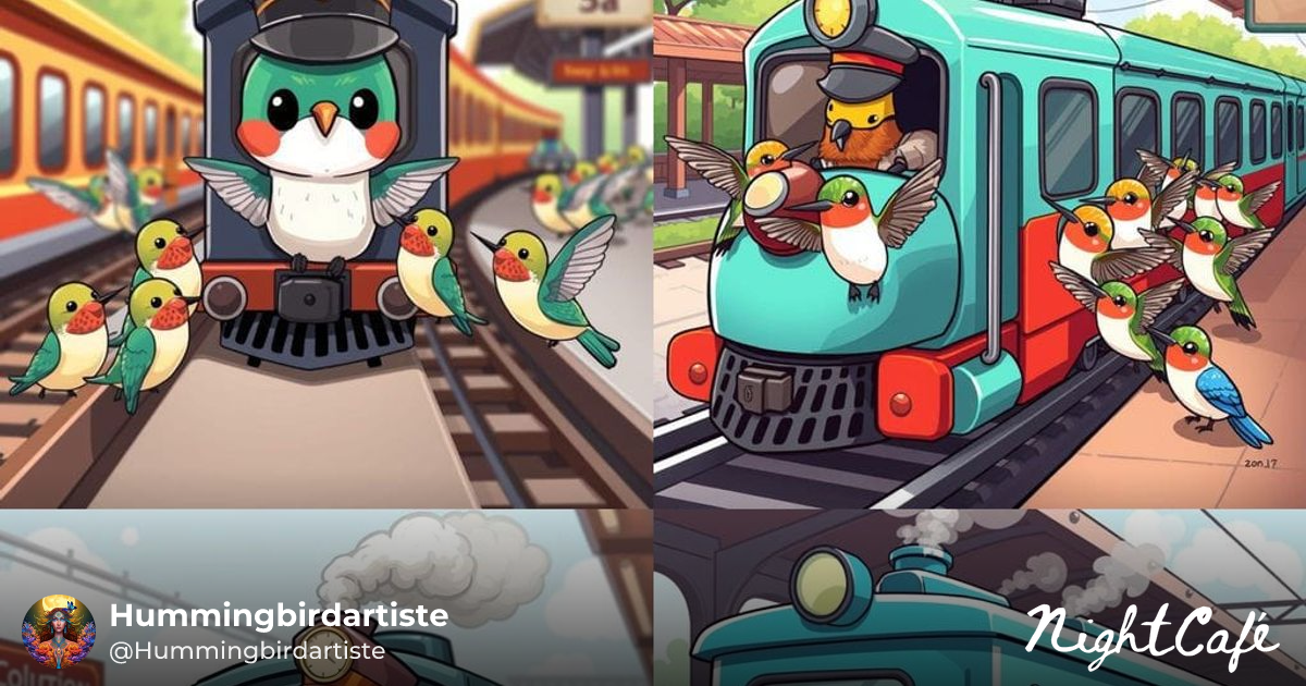 Chibi Train Whisks Away Happy Hummingbirds in a Vi... - AI Art