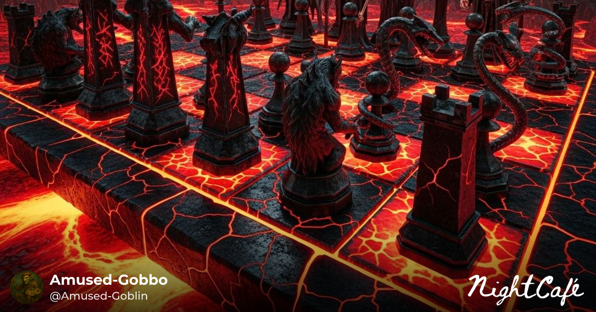 Demonic Chess - Demonic Chessboard of Obsidian and Fire
