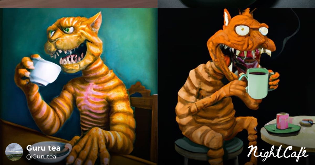 Sinister Xenomorph Garfield Drinking Tea, Realisti... - AI Art